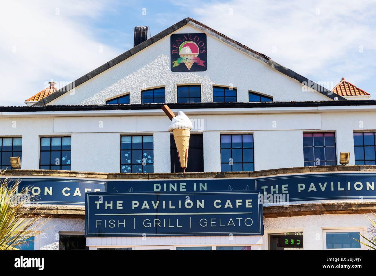 Traditional styled seaside cafe selling ice cream and fish and chips ...
