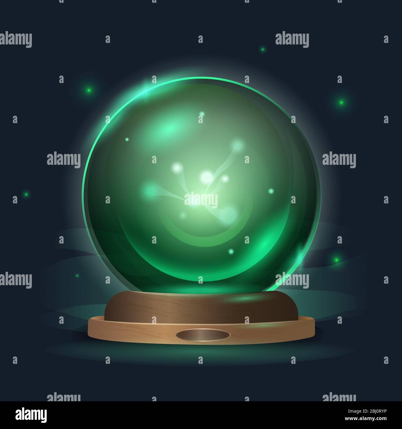 Magic crystal ball in a mystical emerald radiance Stock Vector Image ...