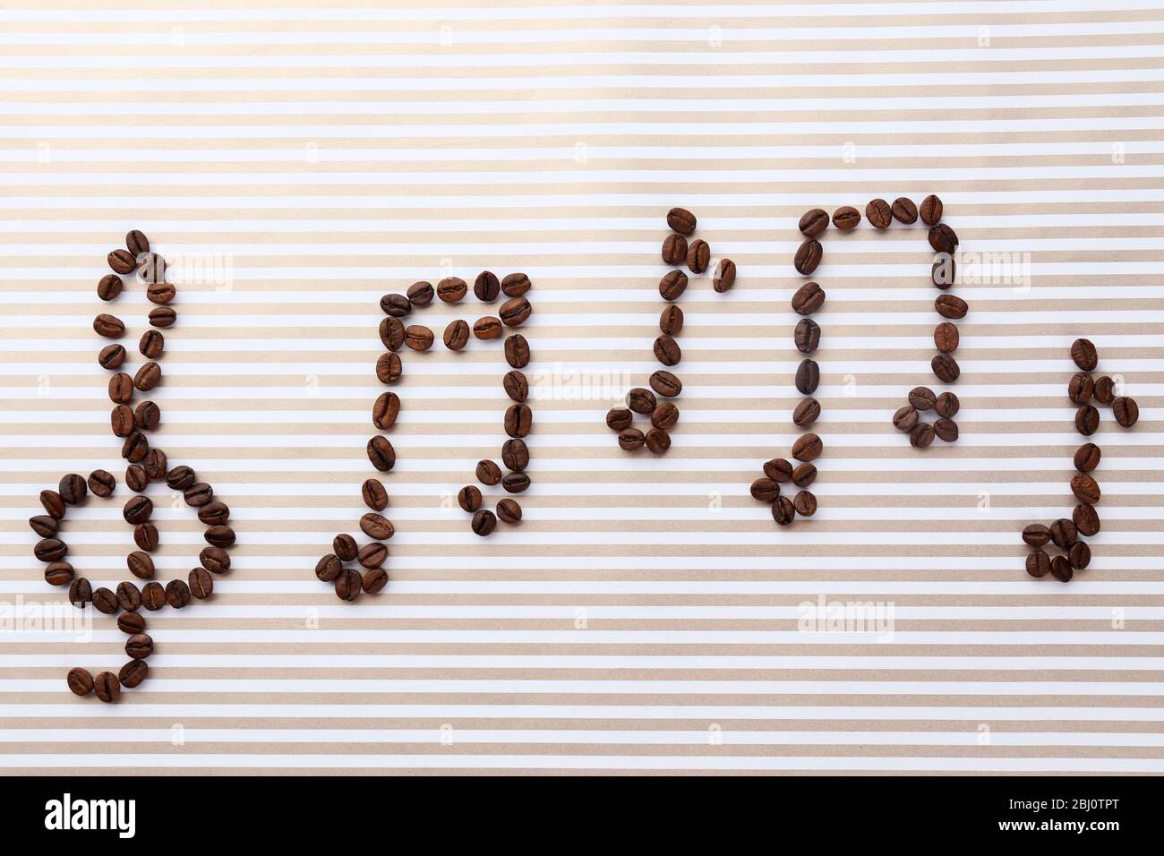 Treble clef and musical notes of coffee beans on striped background ...