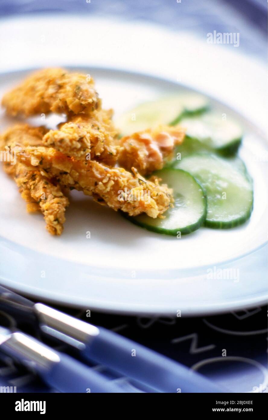 Home made chicken 'nuggets', small pices of chicken fillet with crunchy ...