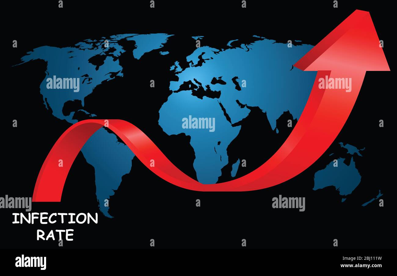 Representation of worldwide virus pandemic infection rate going up on ...
