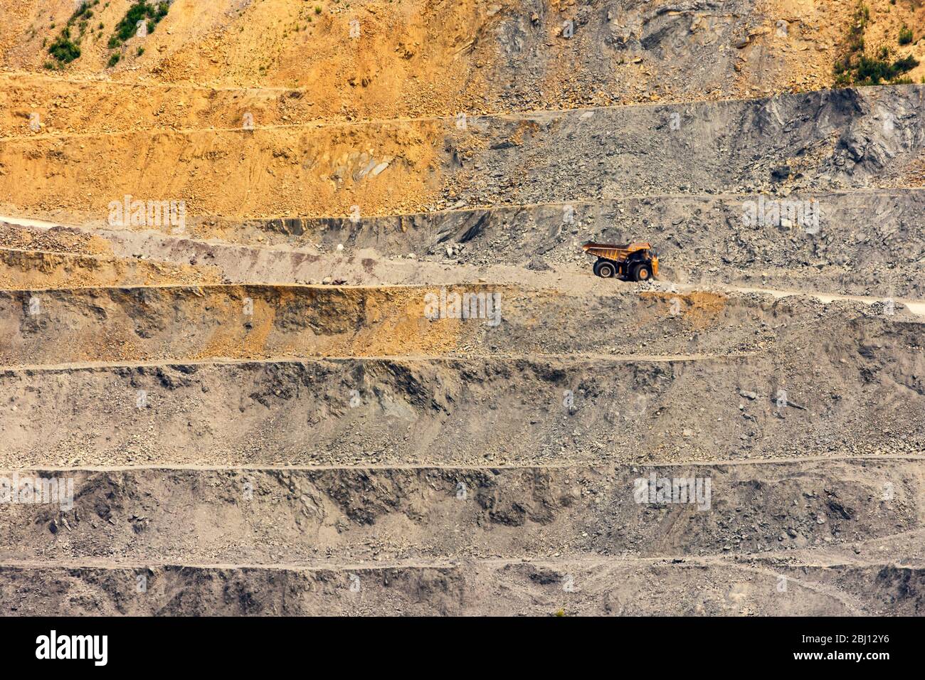 Bor / Serbia - July 13, 2019: Damper truck transporting ore in the ...