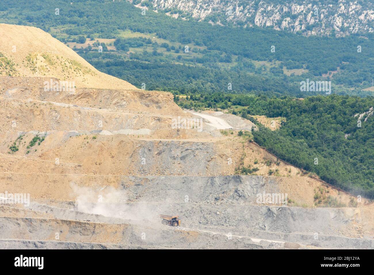 Bor / Serbia - July 13, 2019: Damper truck transporting ore in the ...