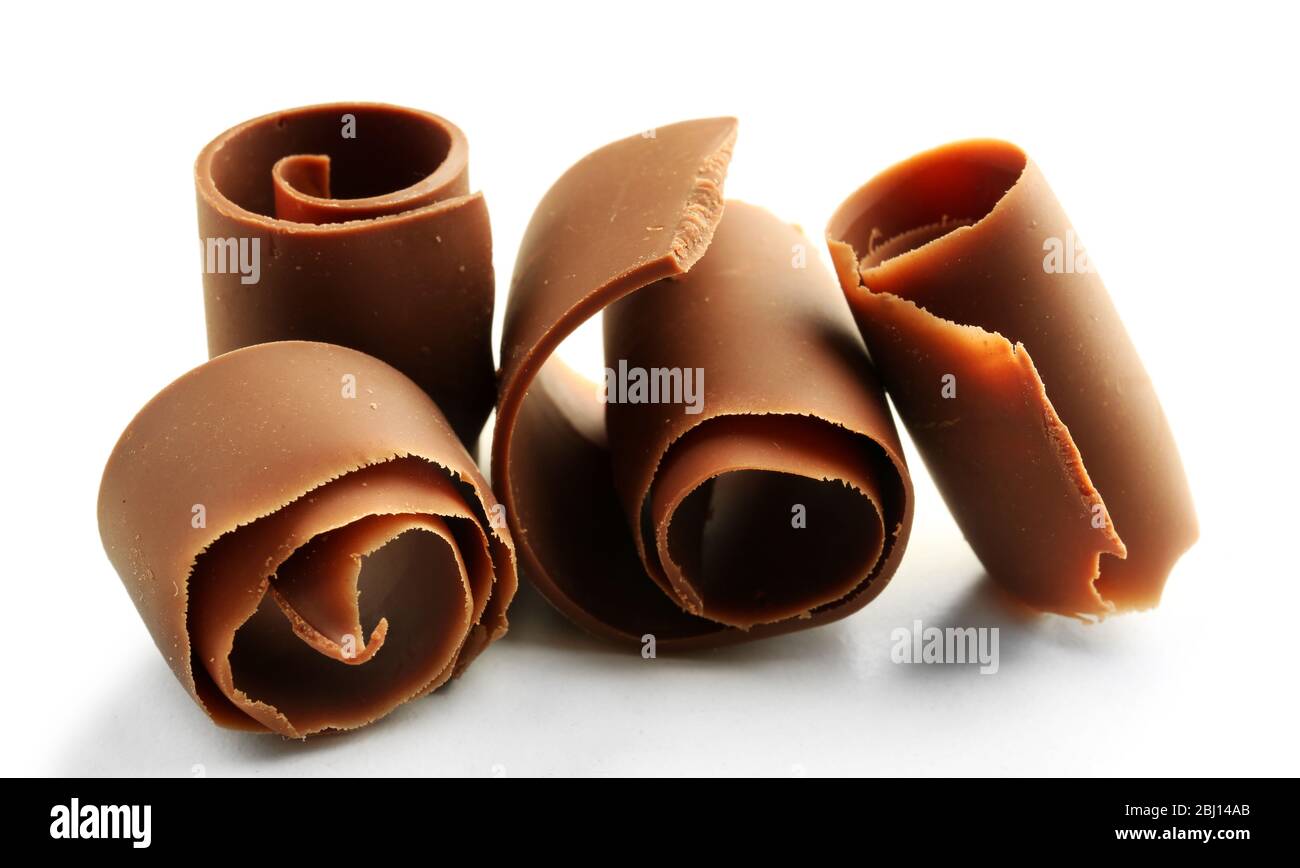 Chocolate curls isolated on white Stock Photo - Alamy