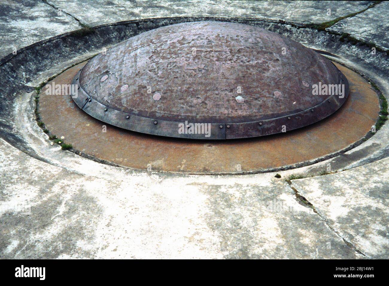 A lowered steel gun turret at Fort Hackenberg bunker system part of the ...