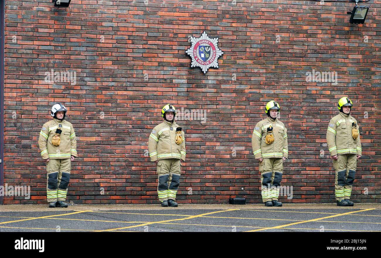 Firefighters outside godstone fire station during hi-res stock ...