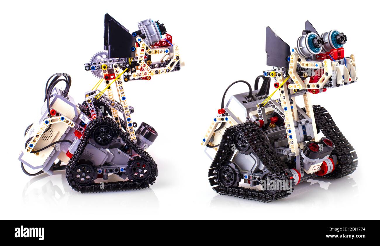The remote control robot made from building blocks assembled by ...
