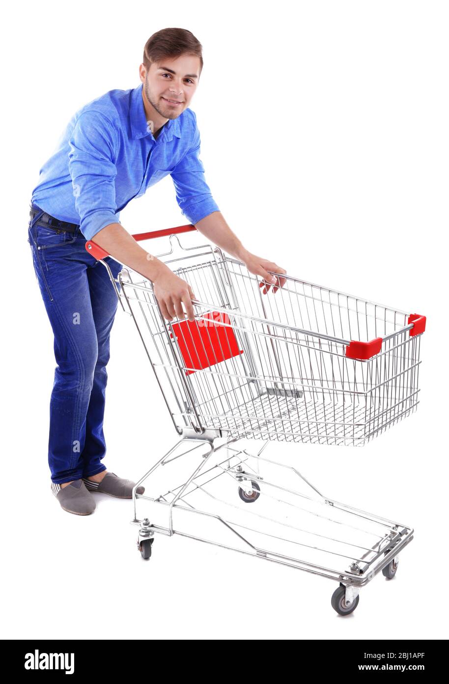 Man pushing blue cart hi-res stock photography and images - Alamy