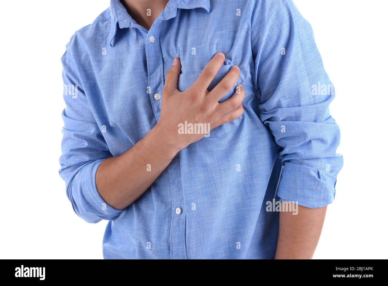 Man having chest pain - heart attack. On white background Stock Photo ...