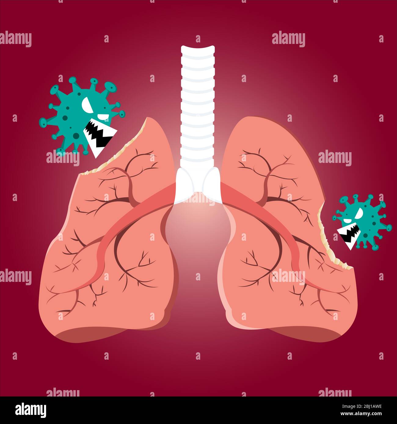 Damaged from virus cells biting lung. Coronavirus (COVID-19) with scary ...