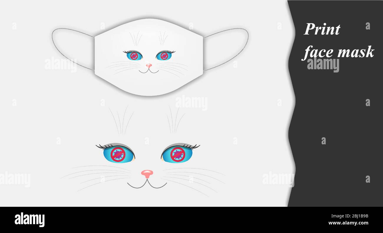 A funny cat face on a face mask that longs to stop the spread of the ...