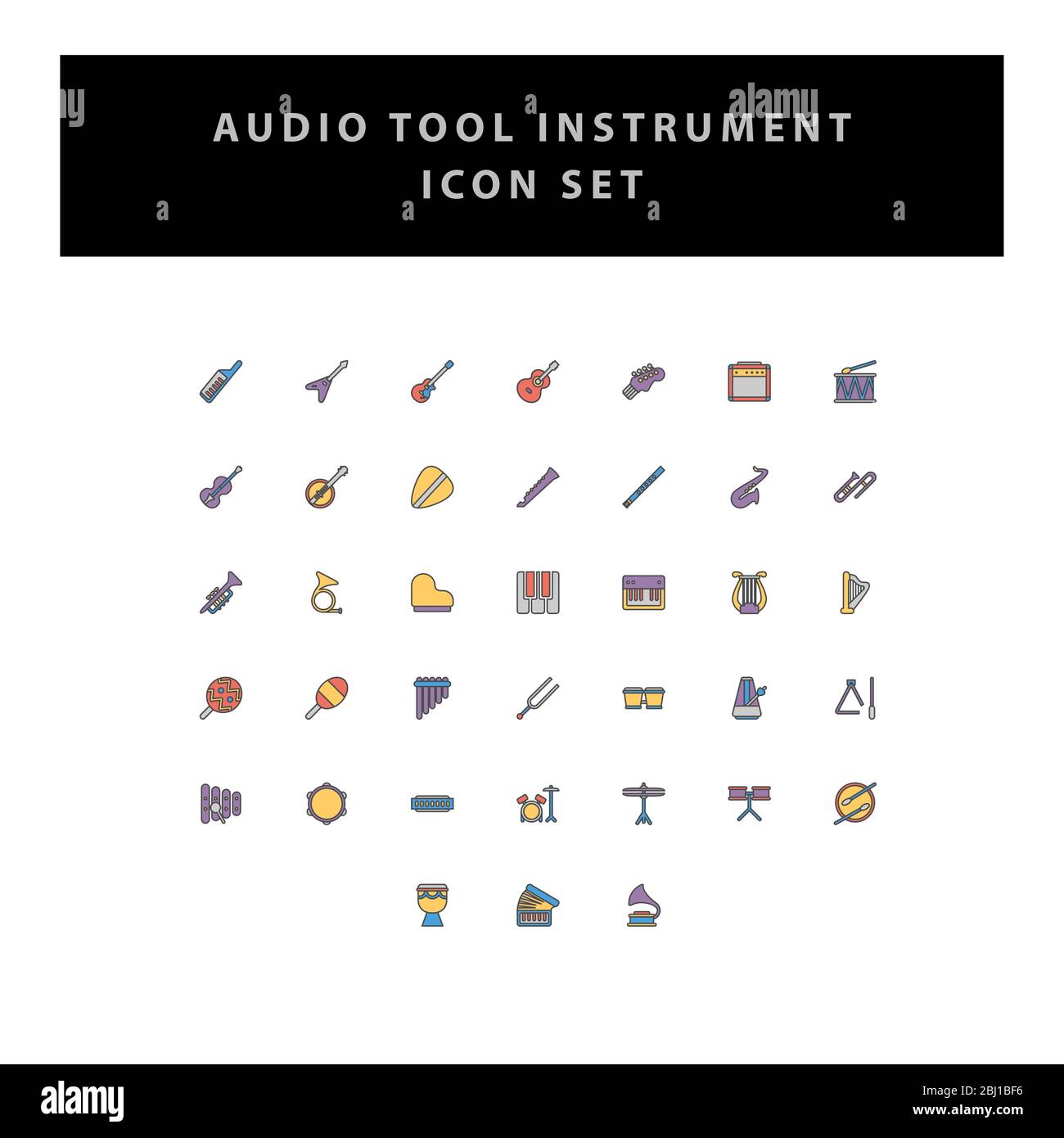 musical instruments vector icons set with filled outline style design ...