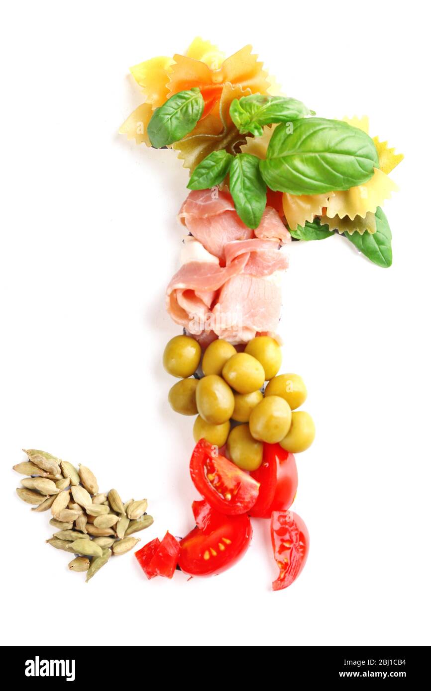 Map of Italy made with ingredients of traditional Italian cuisine ...