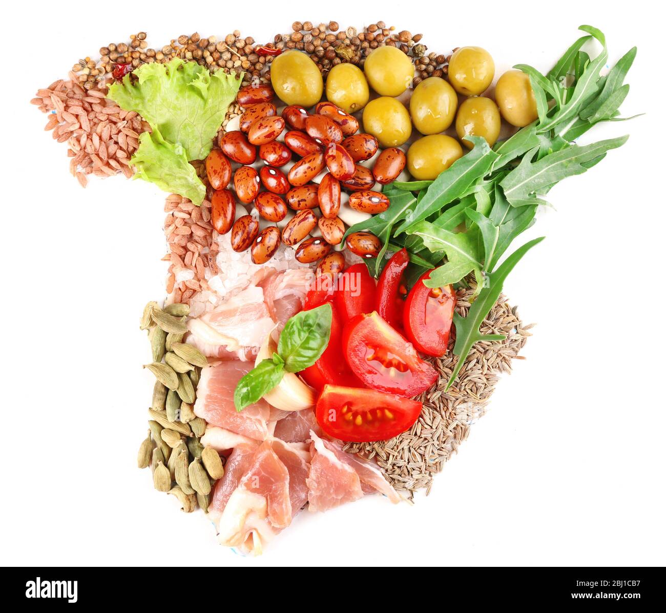 Map of Spain made with ingredients of traditional Spanish cuisine Stock ...