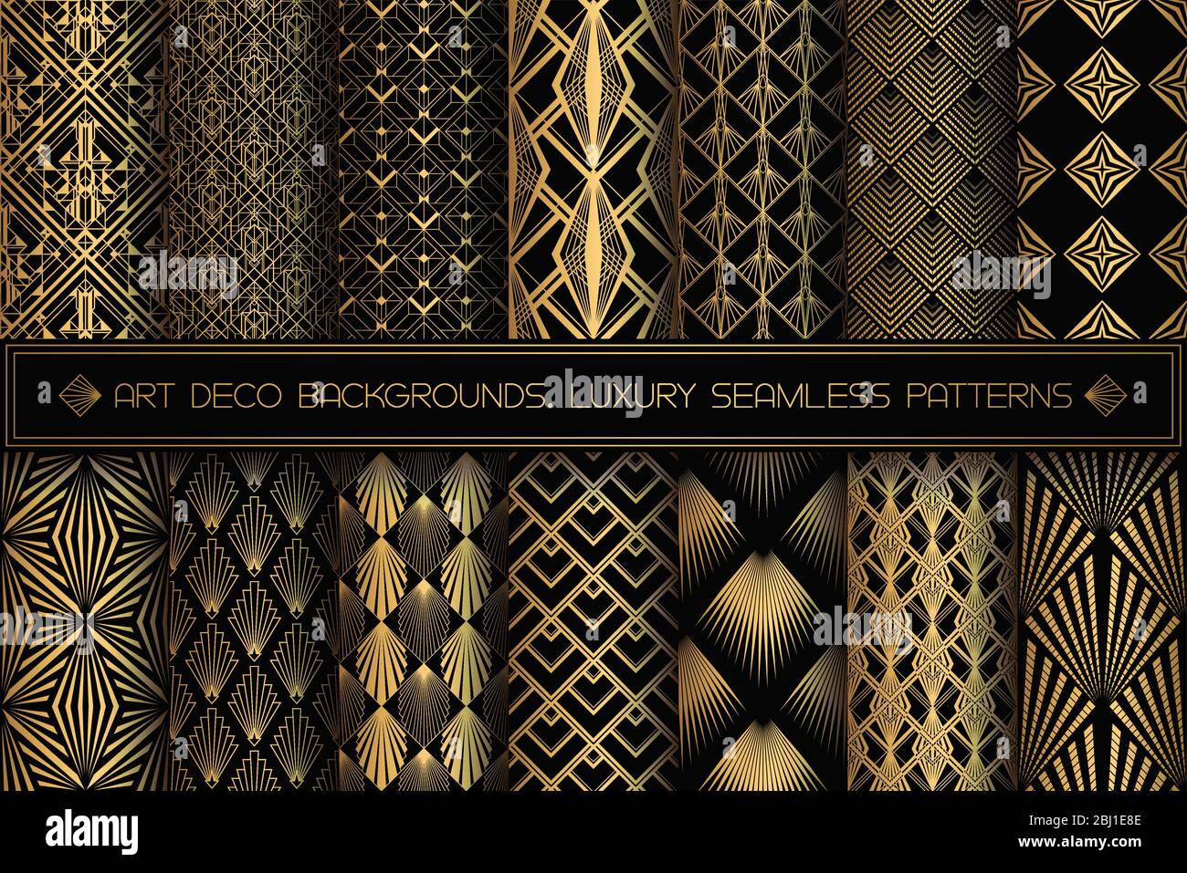 Art Deco Patterns. Seamless black and gold backgrounds Stock Vector ...