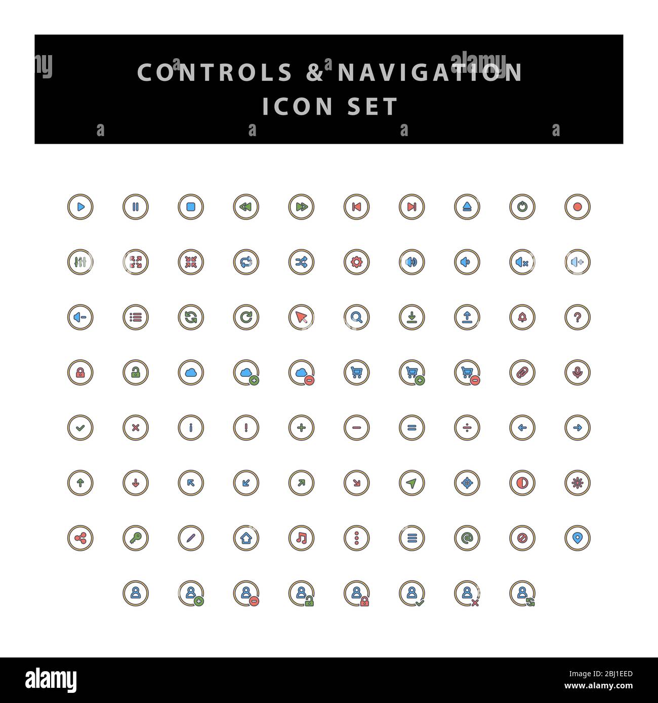 control and navigation vector icon set with filled outline style design ...