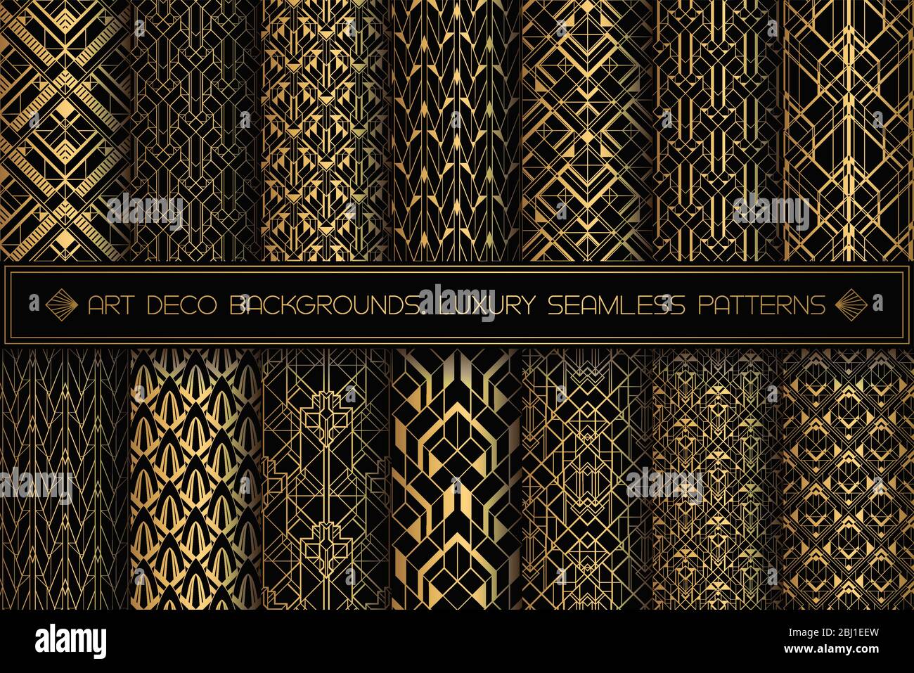 Art Deco Patterns. Seamless black and gold backgrounds Stock Vector ...