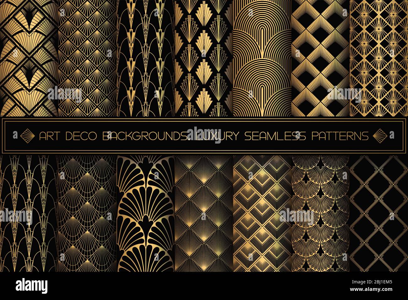 Art Deco Patterns. Seamless black and gold backgrounds Stock Vector ...