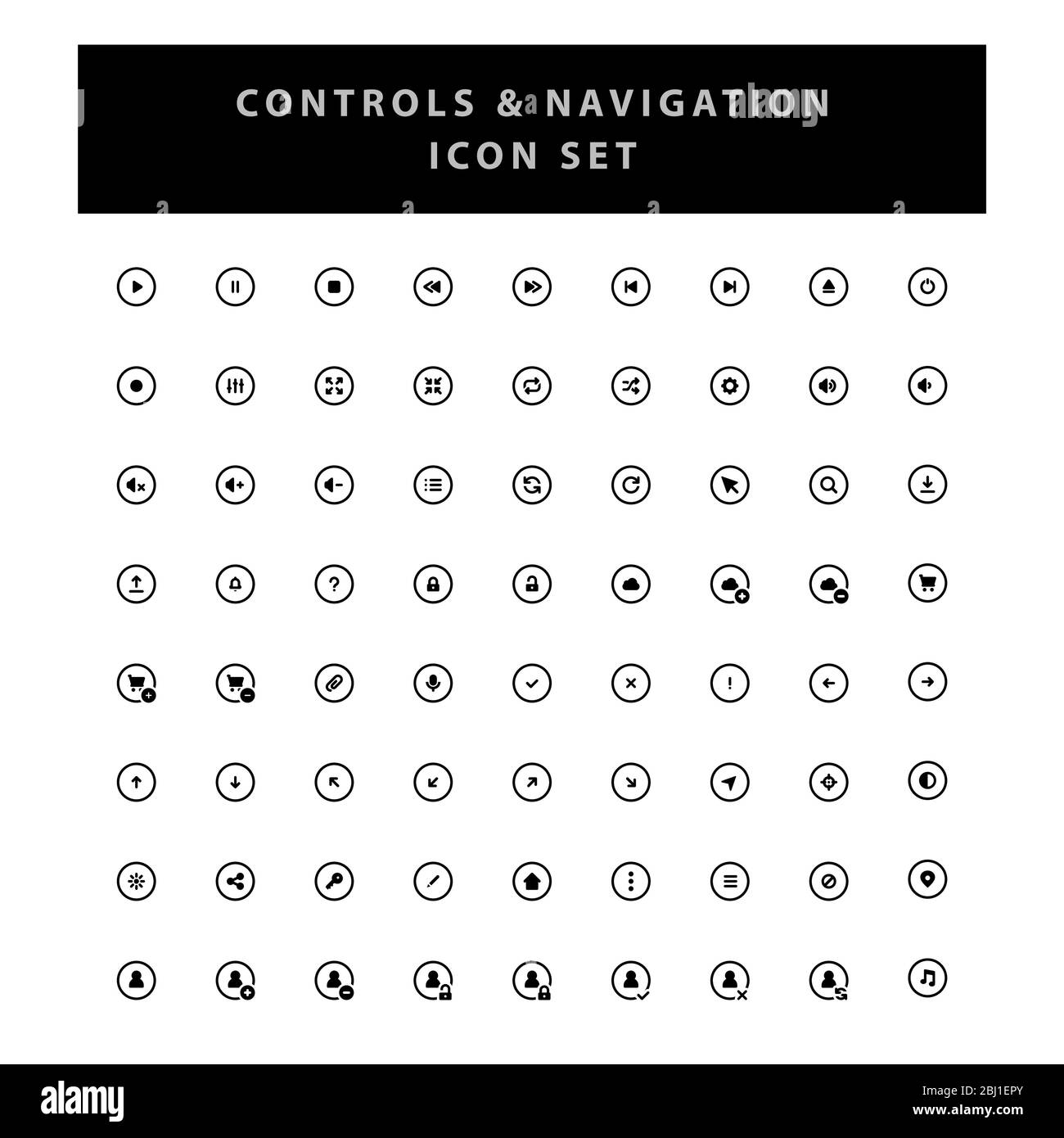 control and navigation vector icon set with glyph style design Stock ...