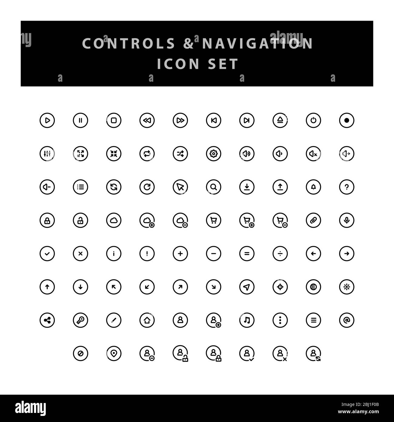 control and navigation vector icon set with outline design Stock Vector ...