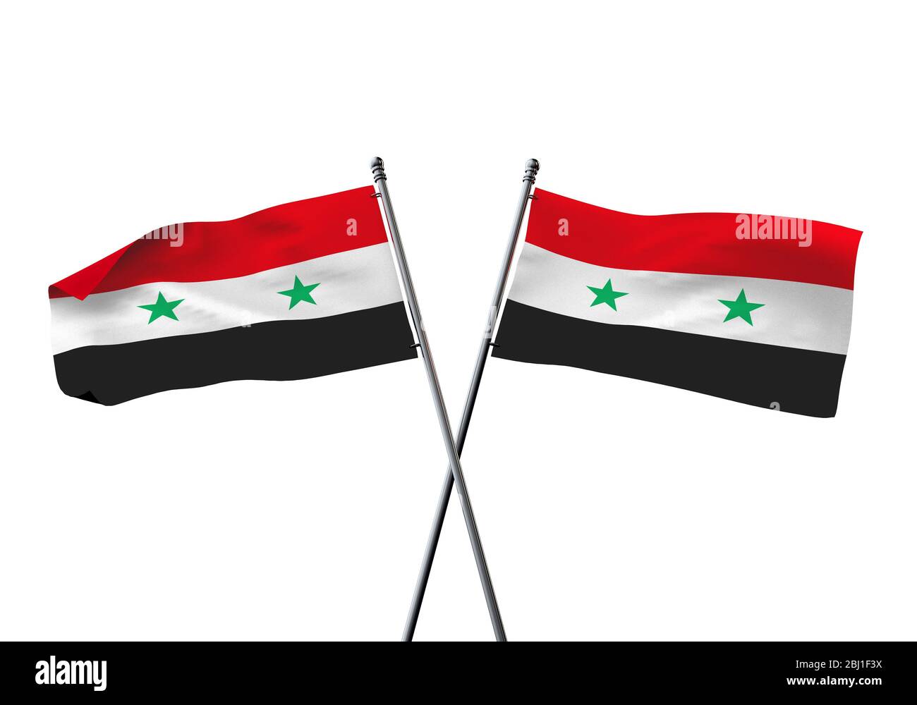Syria flags crossed isolated on a white background. 3D Rendering Stock ...
