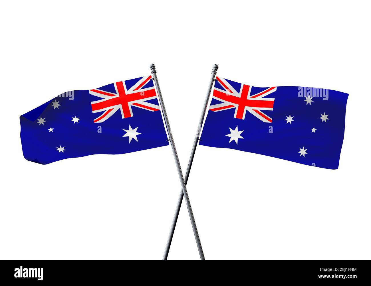 Australia flags crossed isolated on a white background. 3D Rendering ...