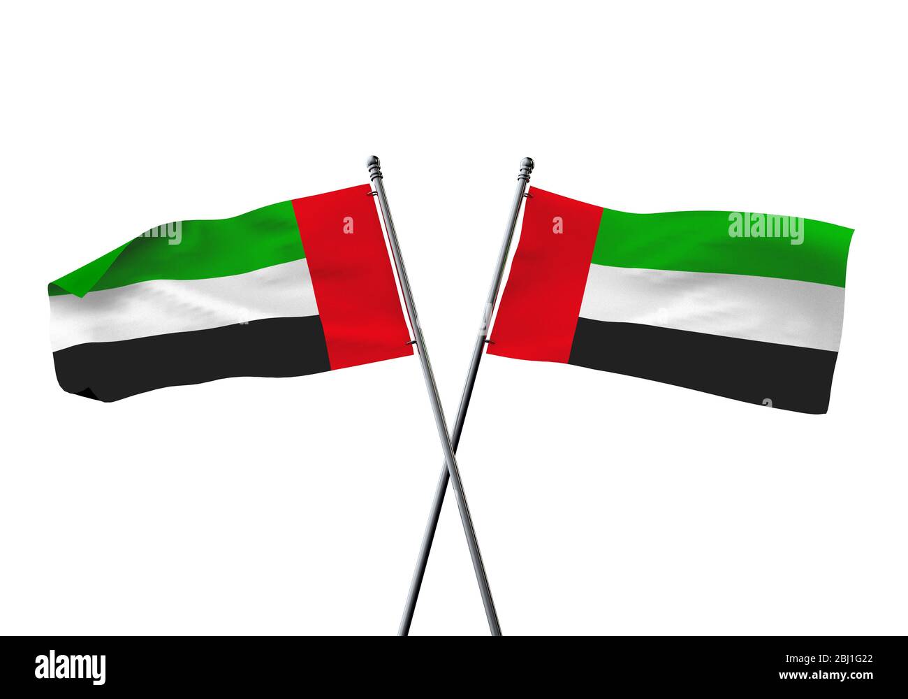 UAE flags crossed isolated on a white background. 3D Rendering Stock ...