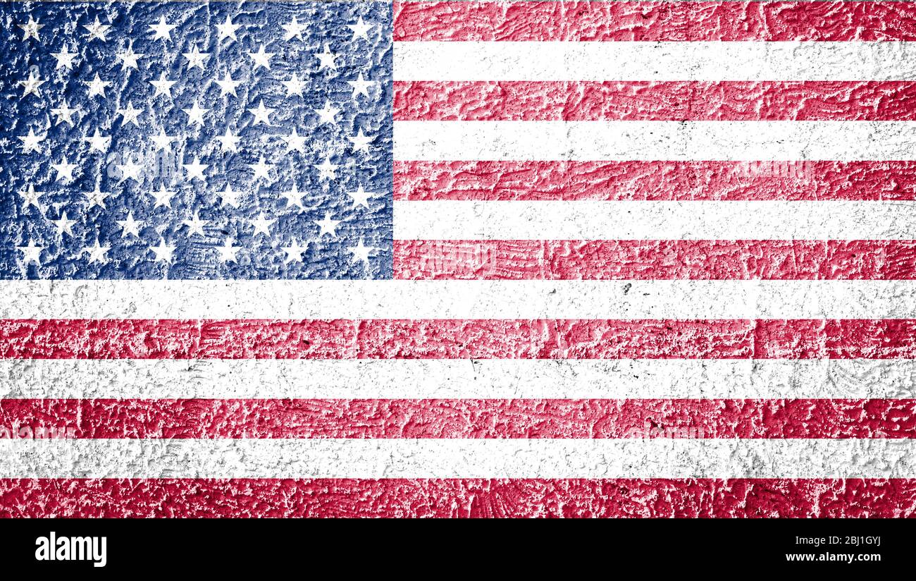 USA flag on concrete, cement or decorative stucco texture. Abstract ...