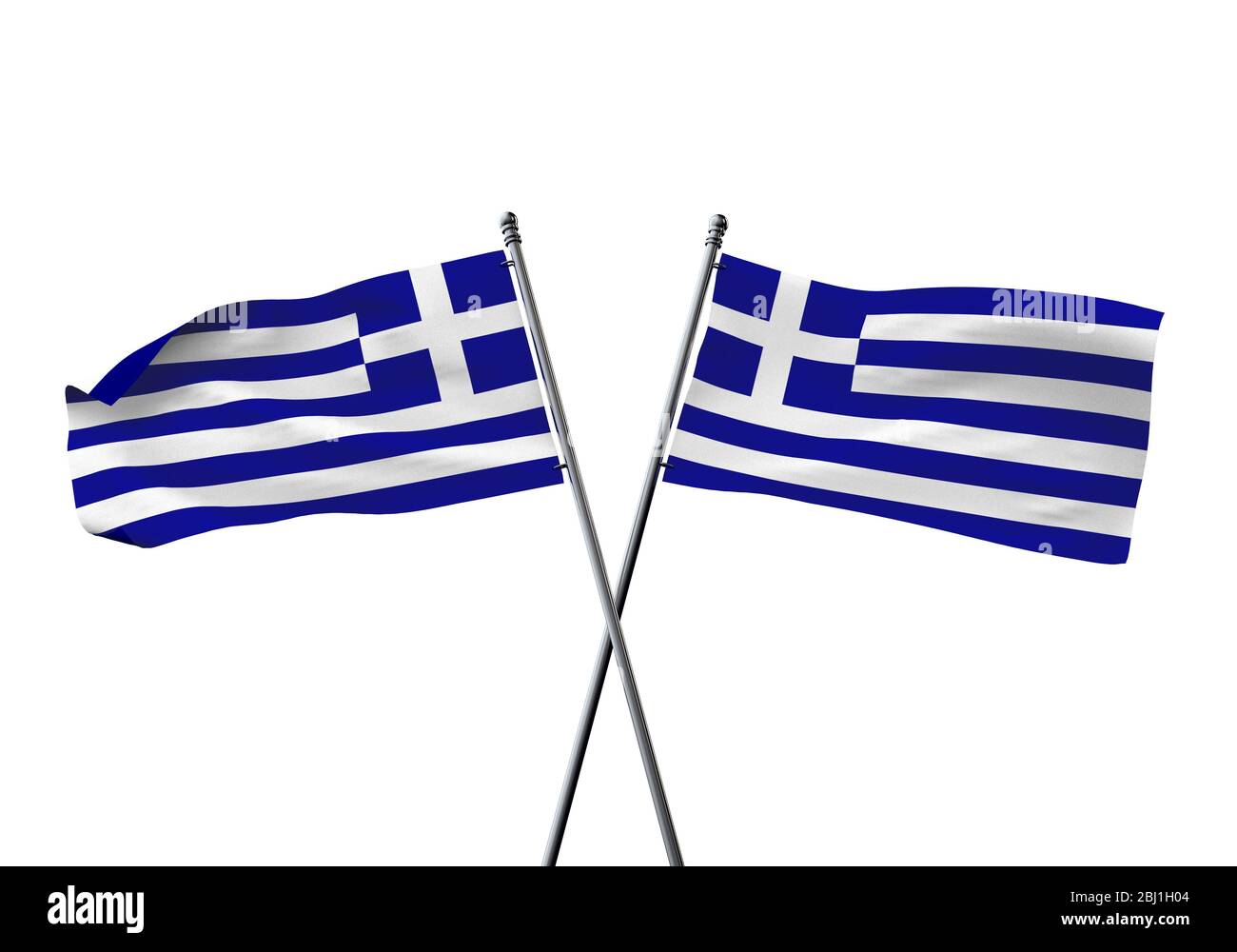 Greece flags crossed isolated on a white background. 3D Rendering Stock ...
