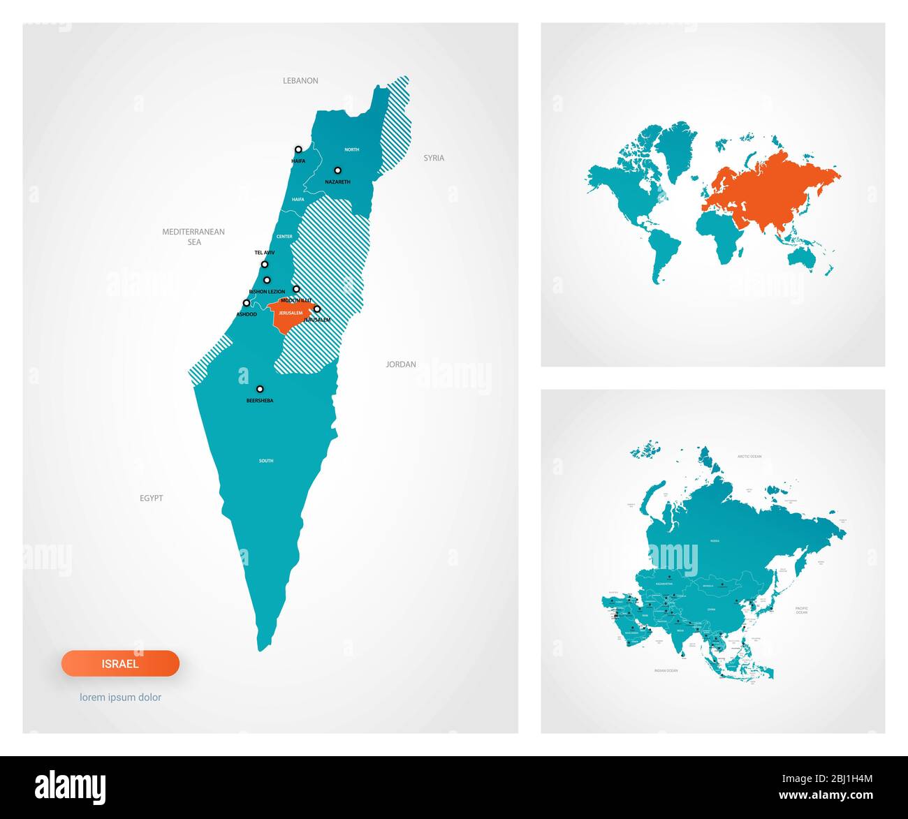 Editable template of map of Israel with marks. Israel on world map and ...