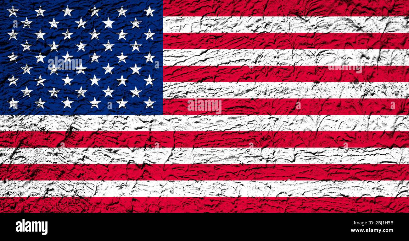 USA flag on concrete, cement or decorative stucco texture. Abstract ...