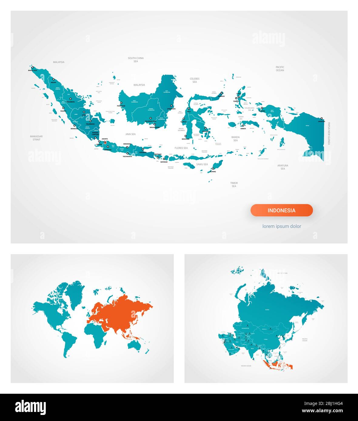 Editable template of map of Indonesia with marks. Indonesia on world ...