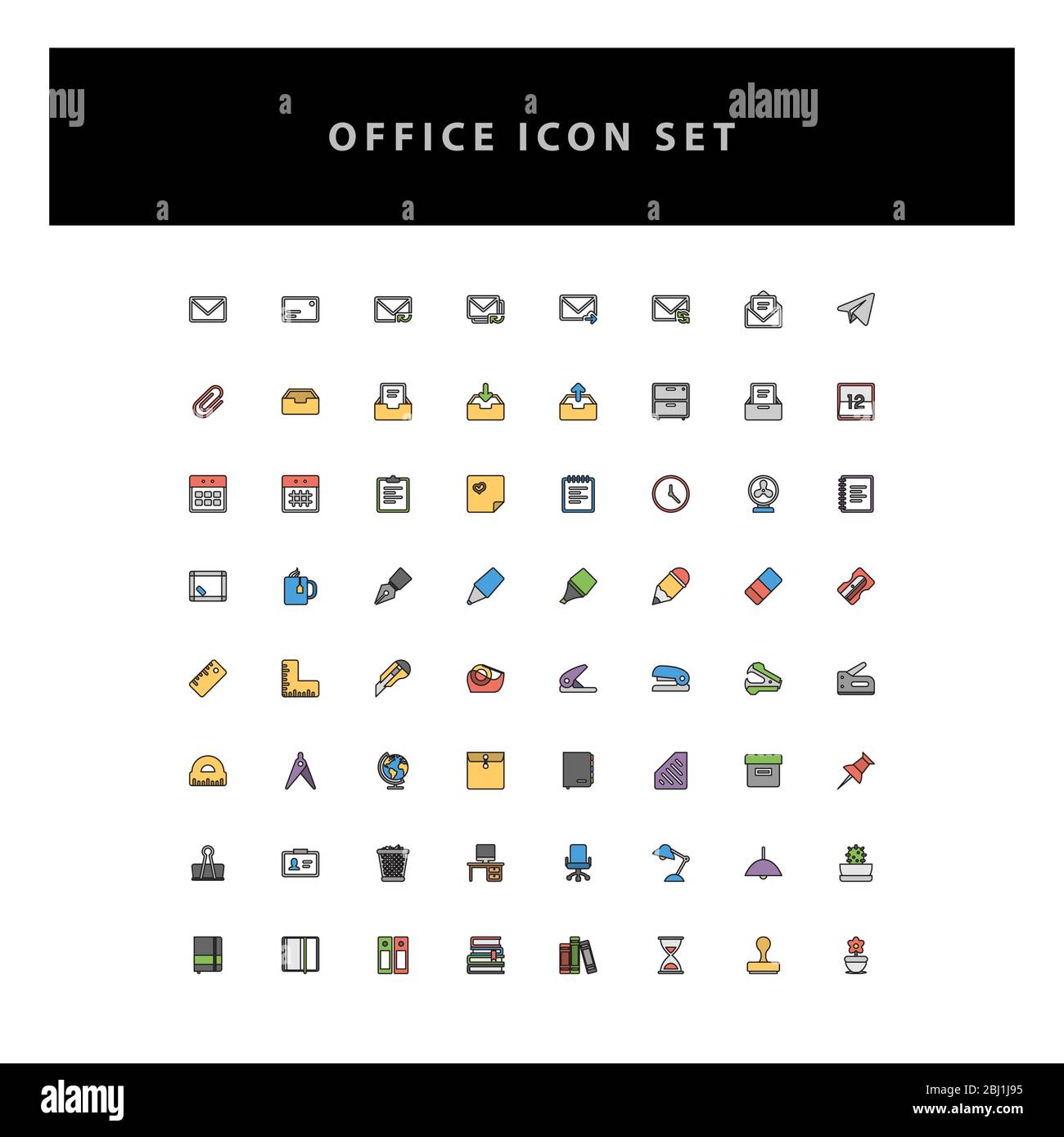 Office vector Icons set with filled outline style design Stock Vector ...