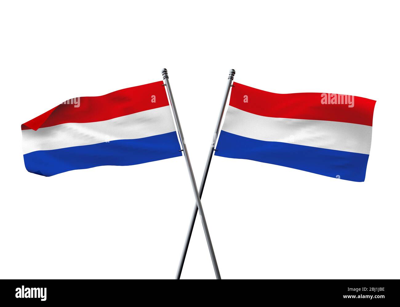 Netherlands flags crossed isolated on a white background. 3D Rendering ...