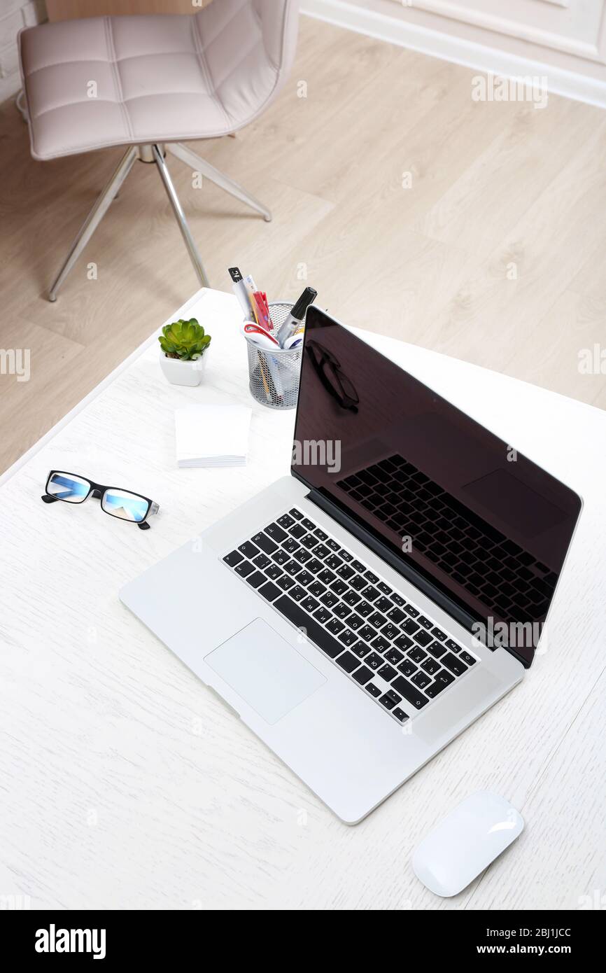 Workplace with computer in office Stock Photo - Alamy