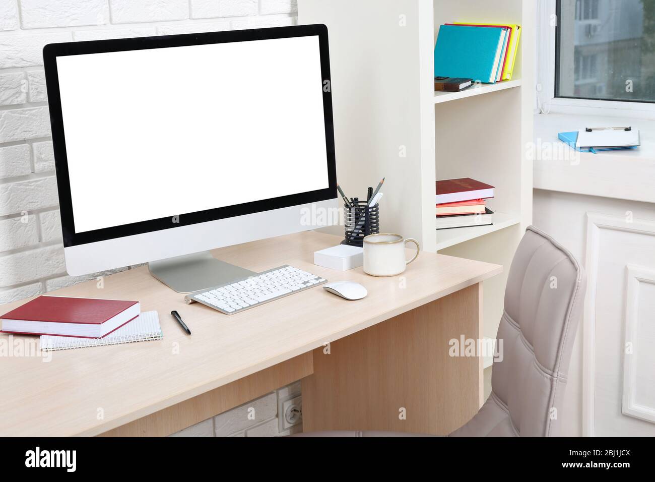 Workplace with computer in office Stock Photo - Alamy