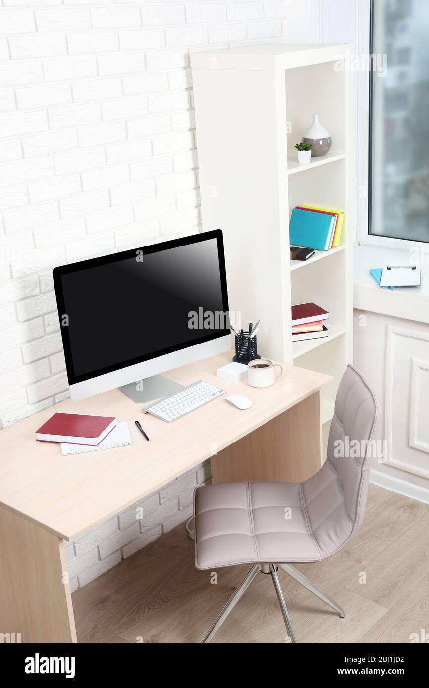 Workplace with computer in office Stock Photo - Alamy