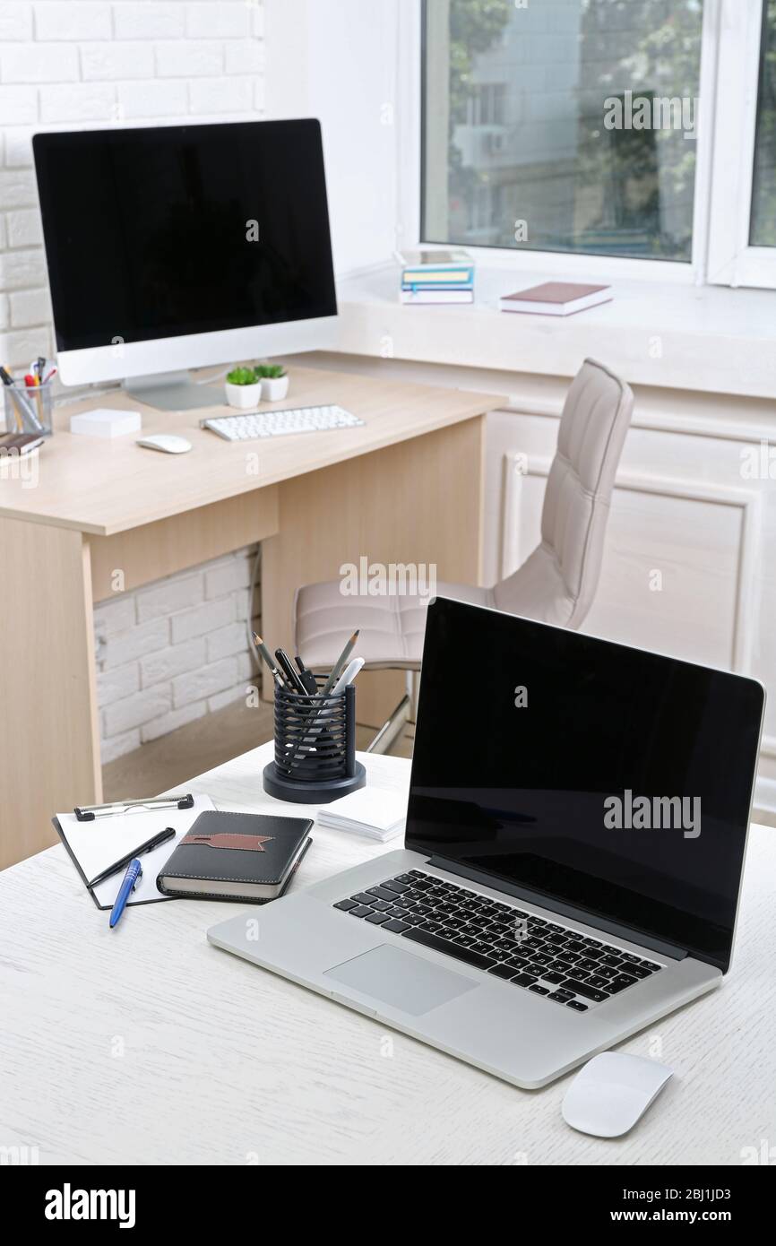Workplace with computer in office Stock Photo - Alamy