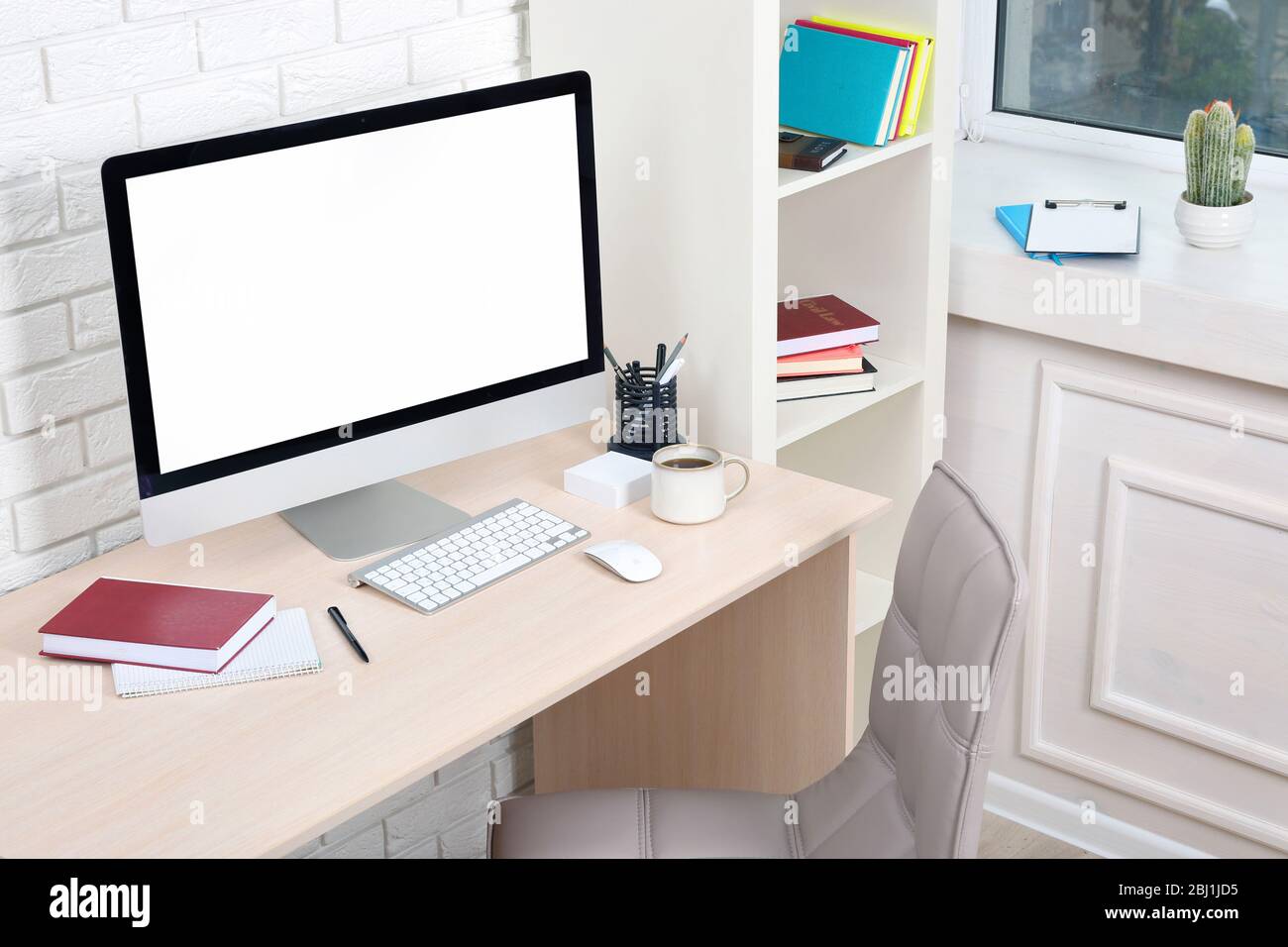 Workplace with computer in office Stock Photo - Alamy