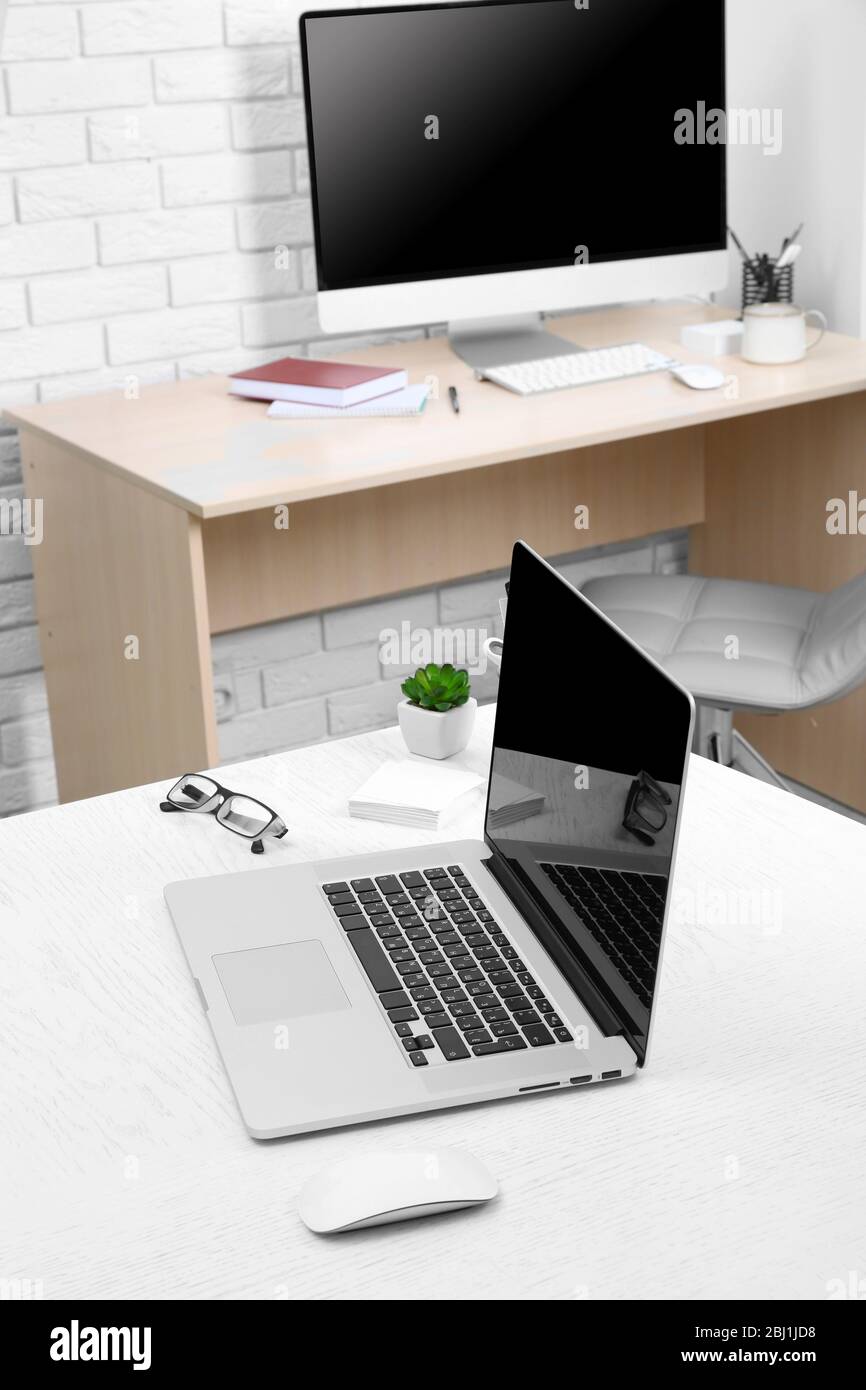 Workplace with computer in office Stock Photo - Alamy