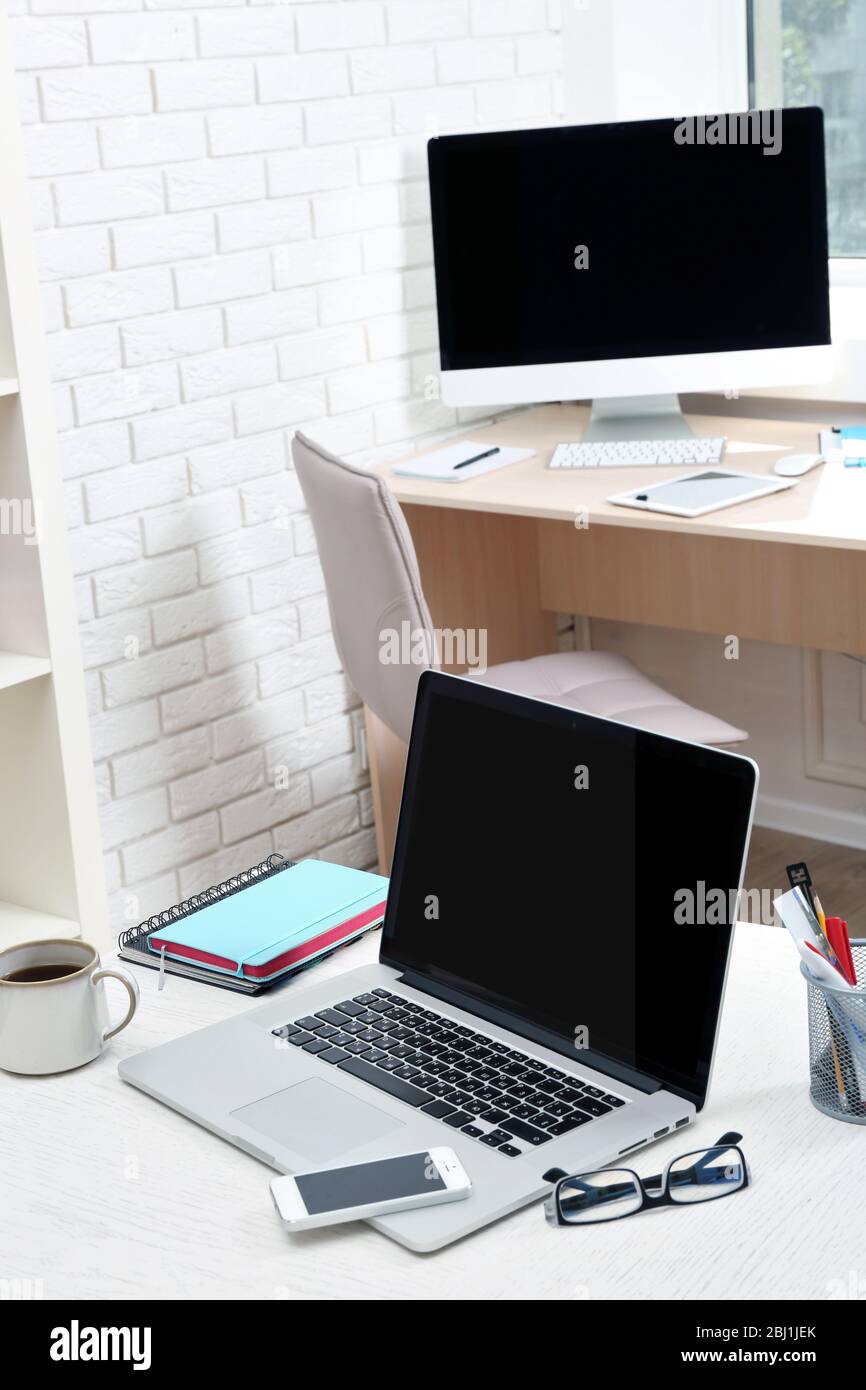 Workplace with computer in office Stock Photo - Alamy
