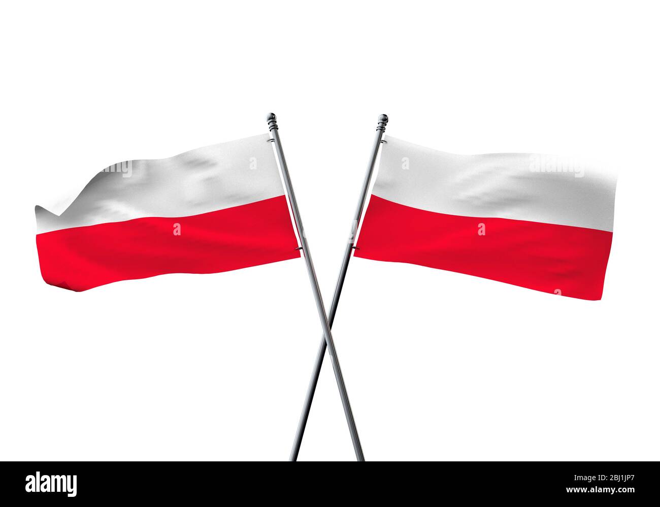 Poland flags crossed isolated on a white background. 3D Rendering Stock ...