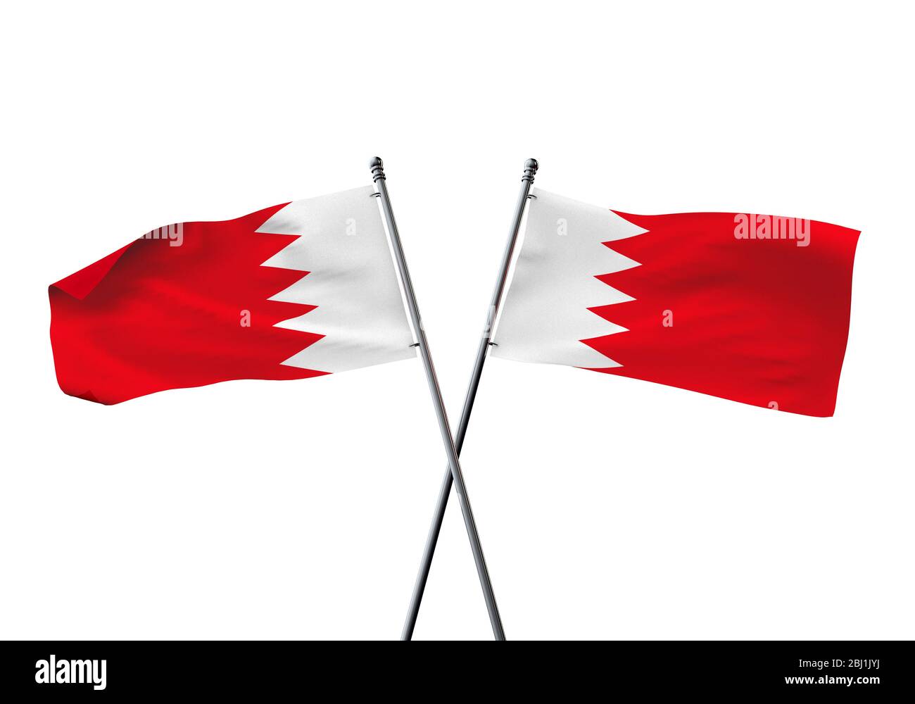 Bahrain flags crossed isolated on a white background. 3D Rendering ...