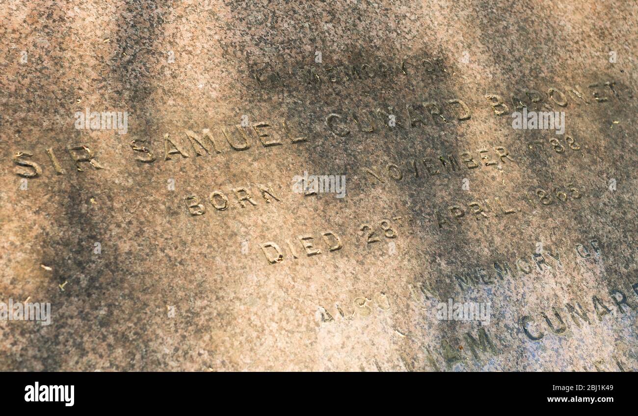 Gravestone of Samuel Cunard, founder of the Cunard line in Brompton ...