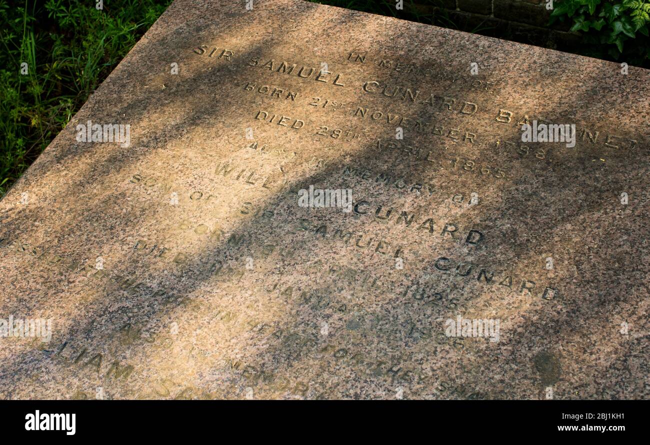 Gravestone of Samuel Cunard, founder of the Cunard line in Brompton ...