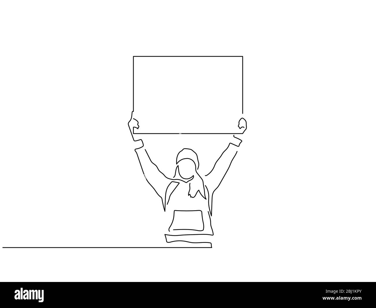 Activists holding a banner isolated line drawing, vector illustration ...