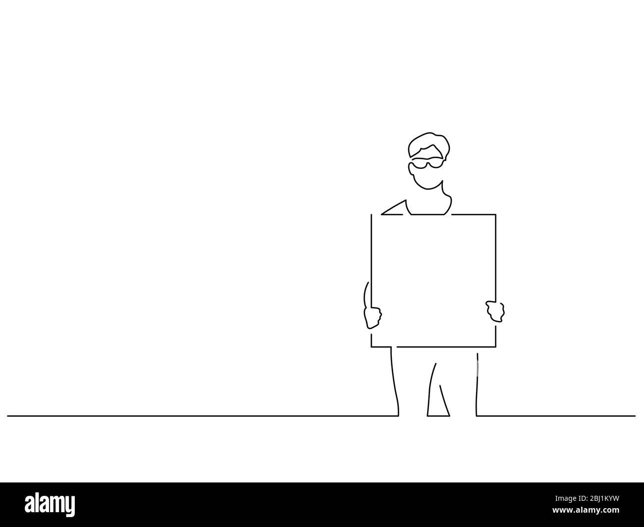 Activists holding a banner isolated line drawing, vector illustration ...