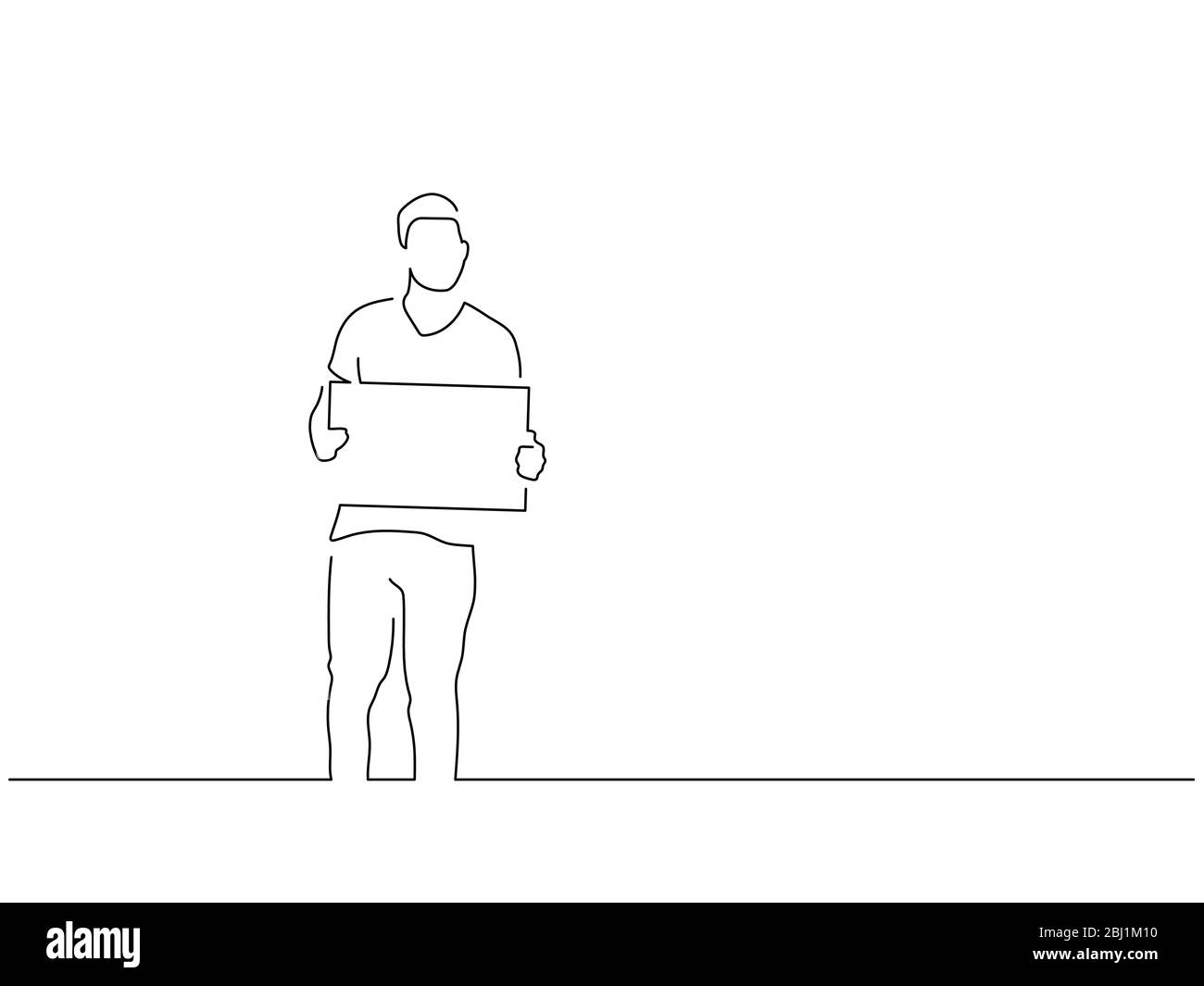 Activists holding a banner isolated line drawing, vector illustration ...