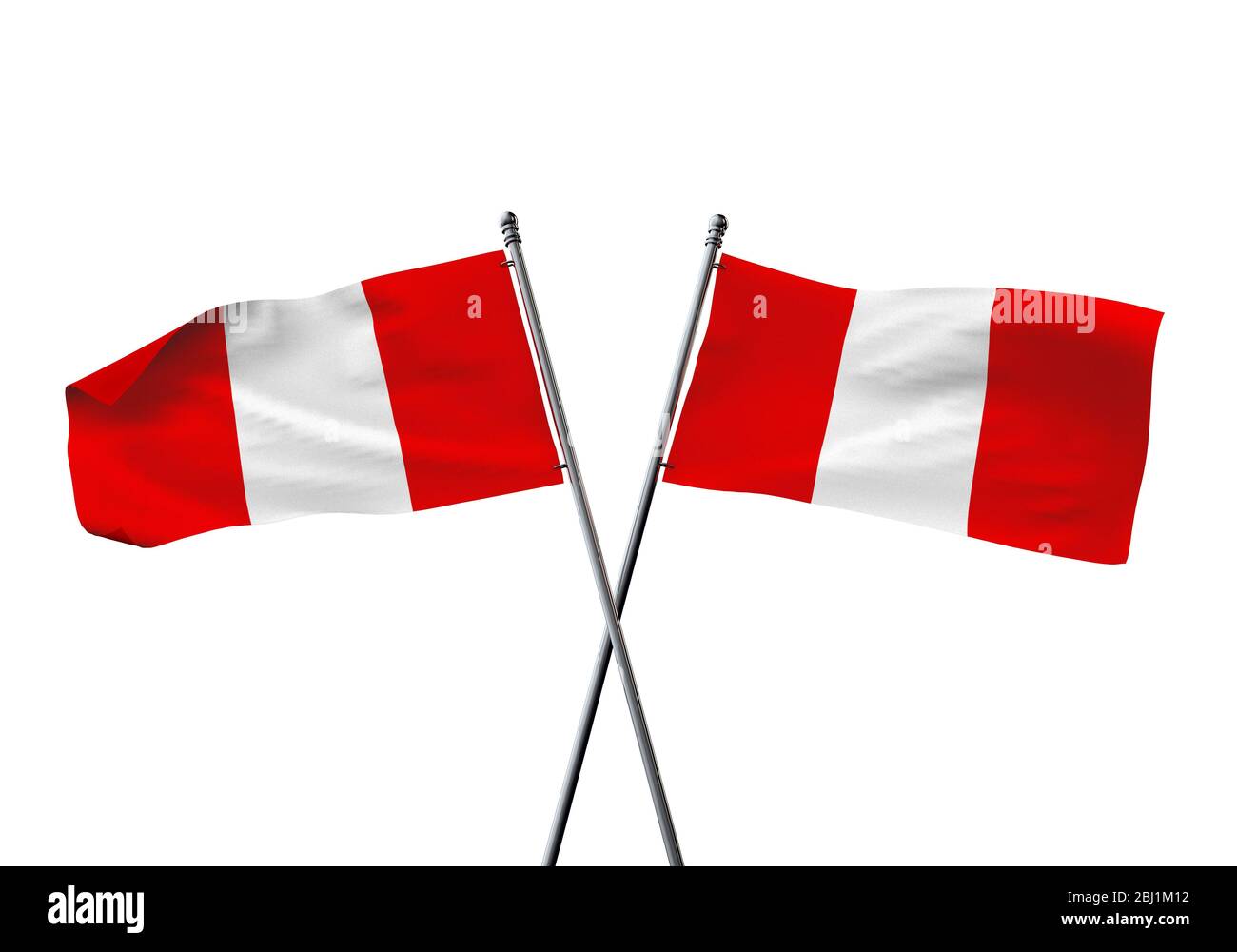 Peru flags crossed isolated on a white background. 3D Rendering Stock ...