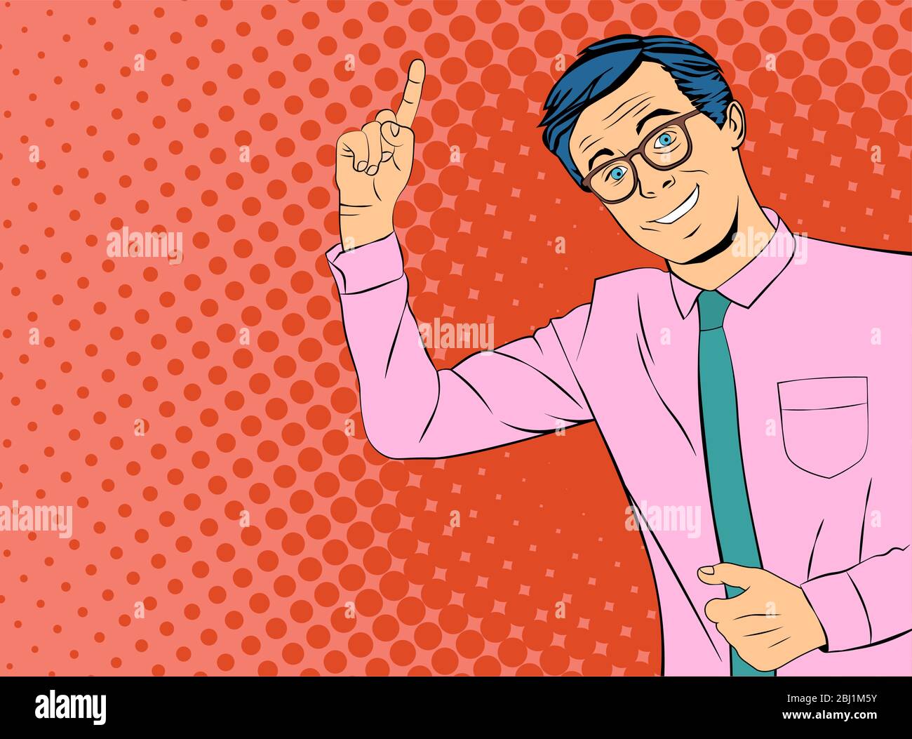 Young Businessman Giving Advice Pointing Up With Index Finger Pop Art